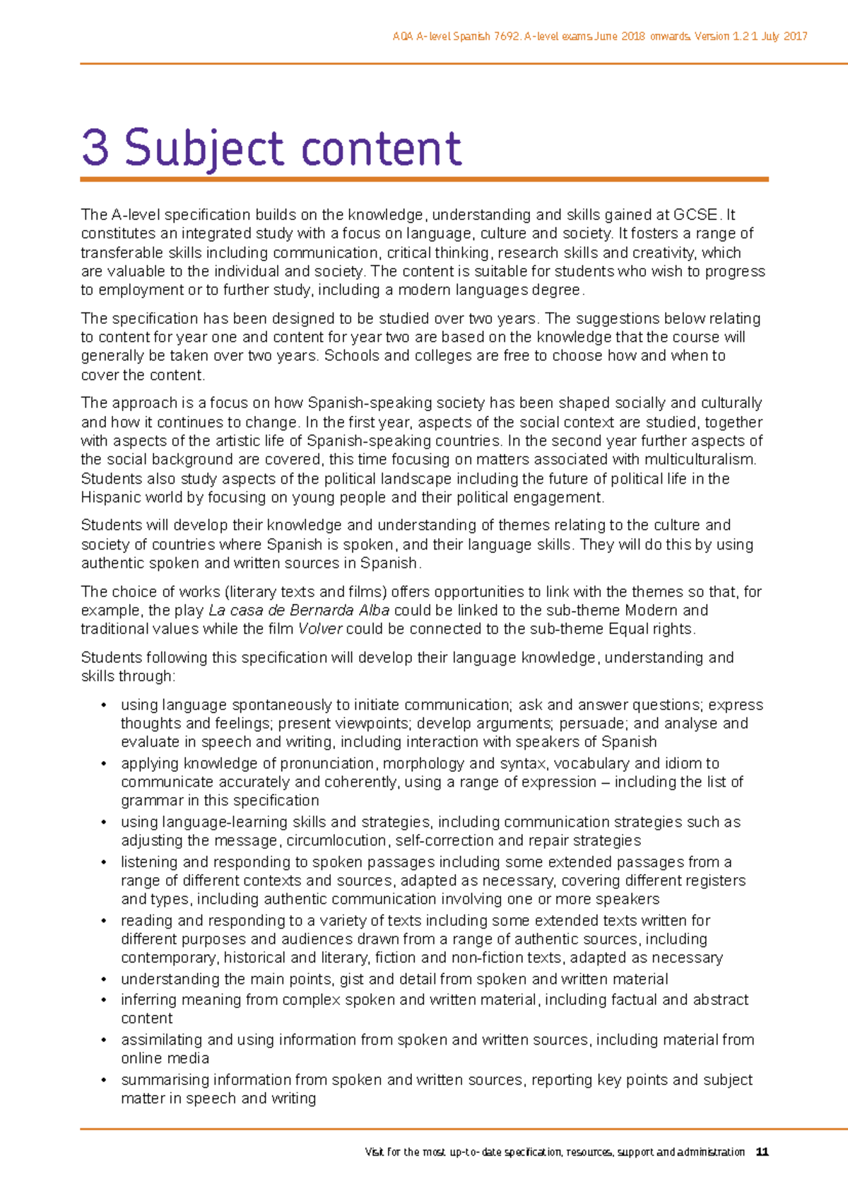 A-level Spanish Specification Specification for first teaching in 2016 ...