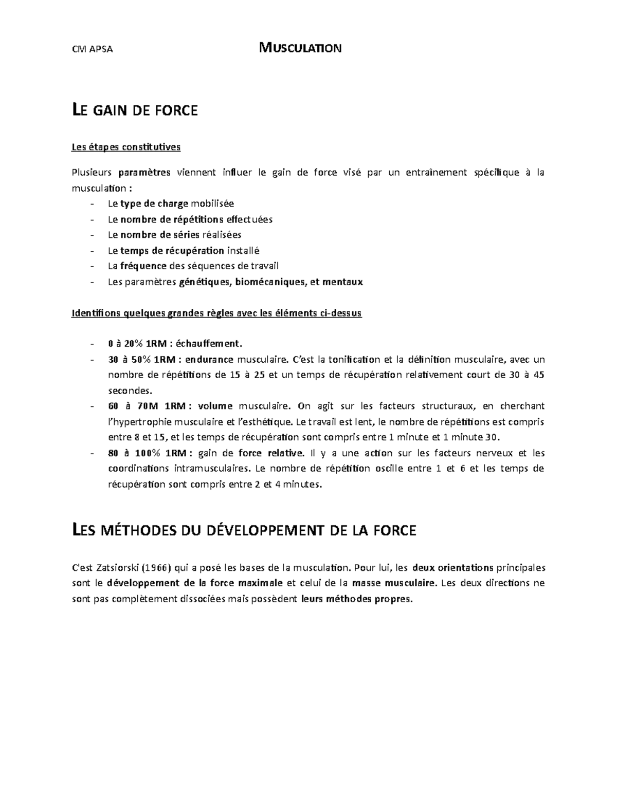 CM Musculation - CM APSA MUSCULATION LE GAIN DE FORCE Les étapes ...