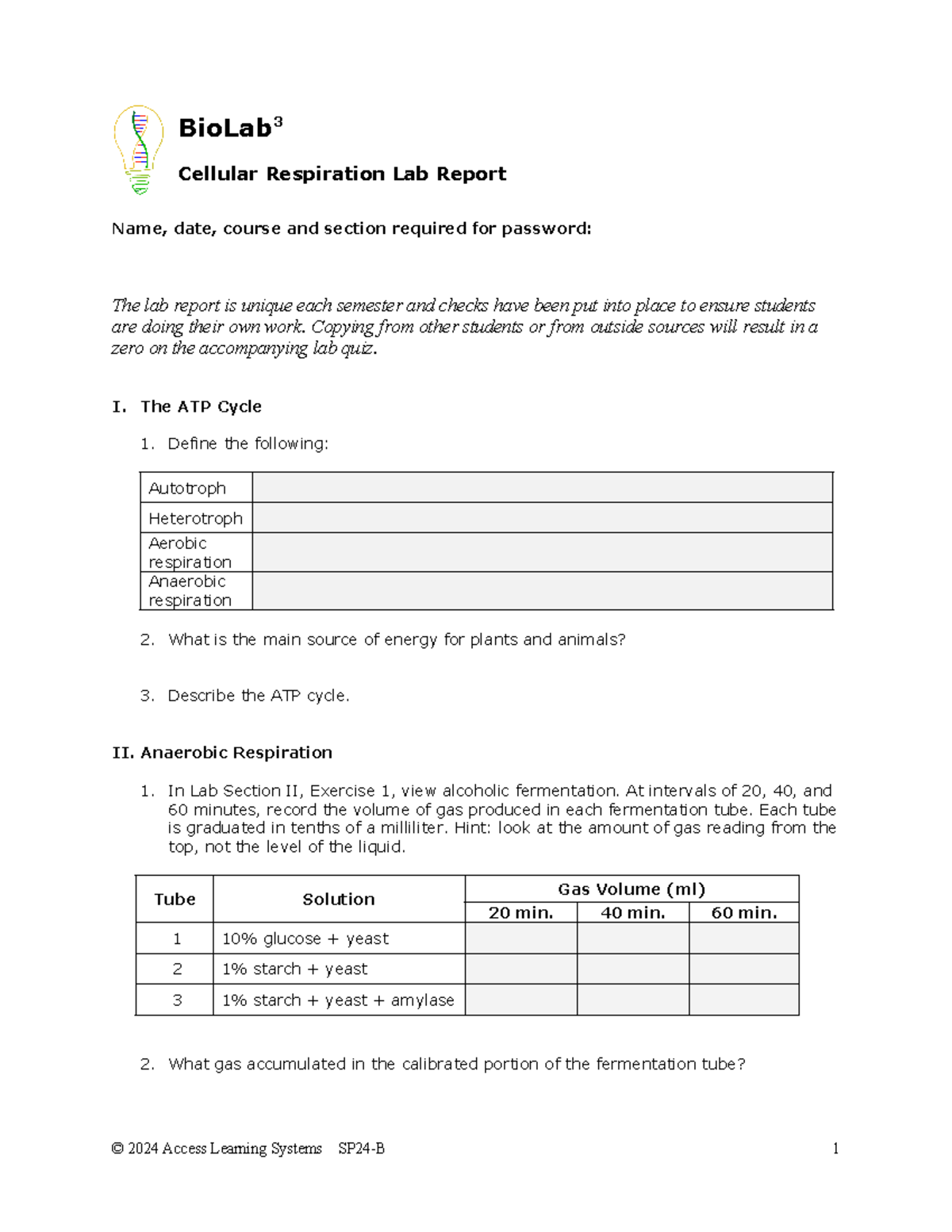 Cell Respiration LR - due - BioLab 3 Cellular Respiration Lab Report ...