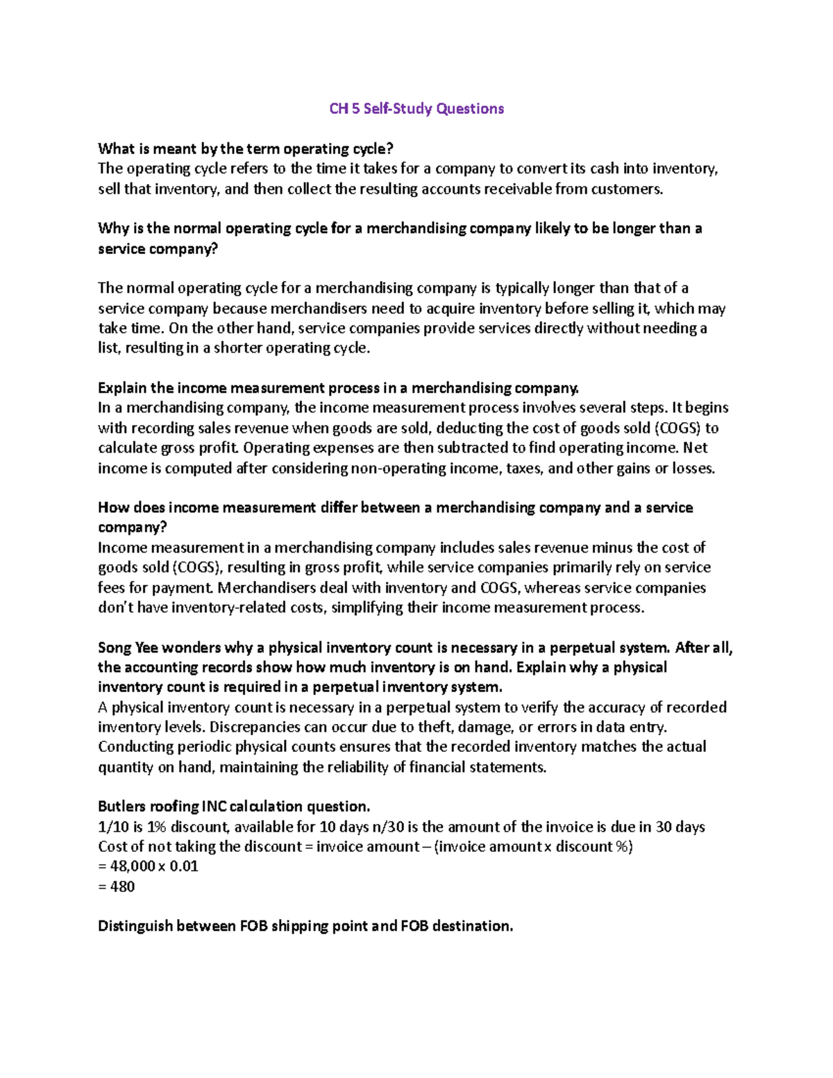 CH 5 Self Study Homework - CH 5 Self-Study Questions What is meant by ...