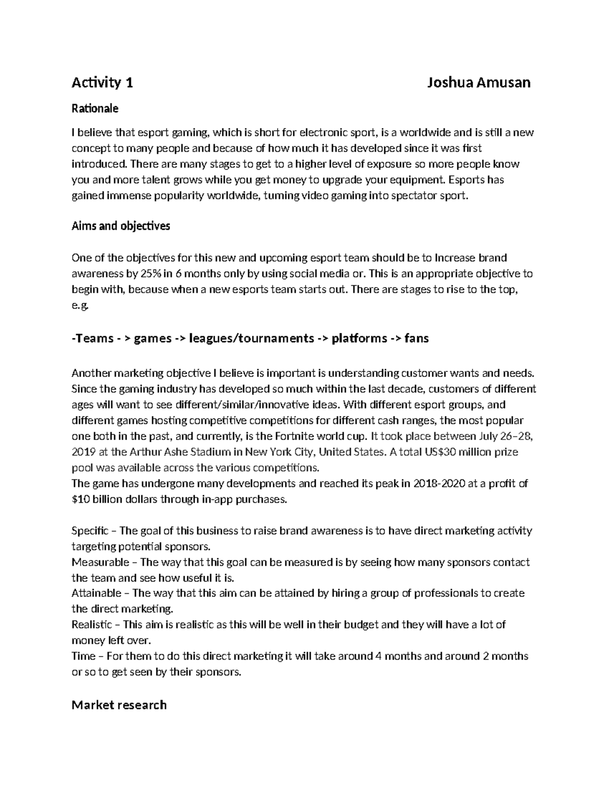 Rationale - Business Work - Activity 1 Joshua Amusan Rationale I ...
