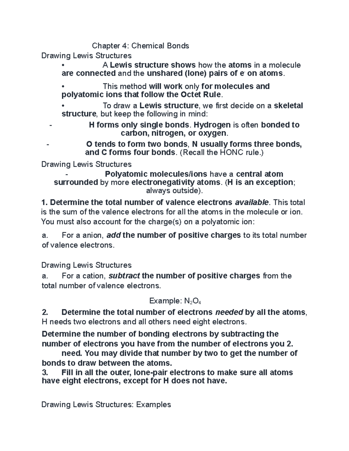 Chem 19 - Chemistry notes fall 2020 - Chapter 4: Chemical Bonds Drawing ...