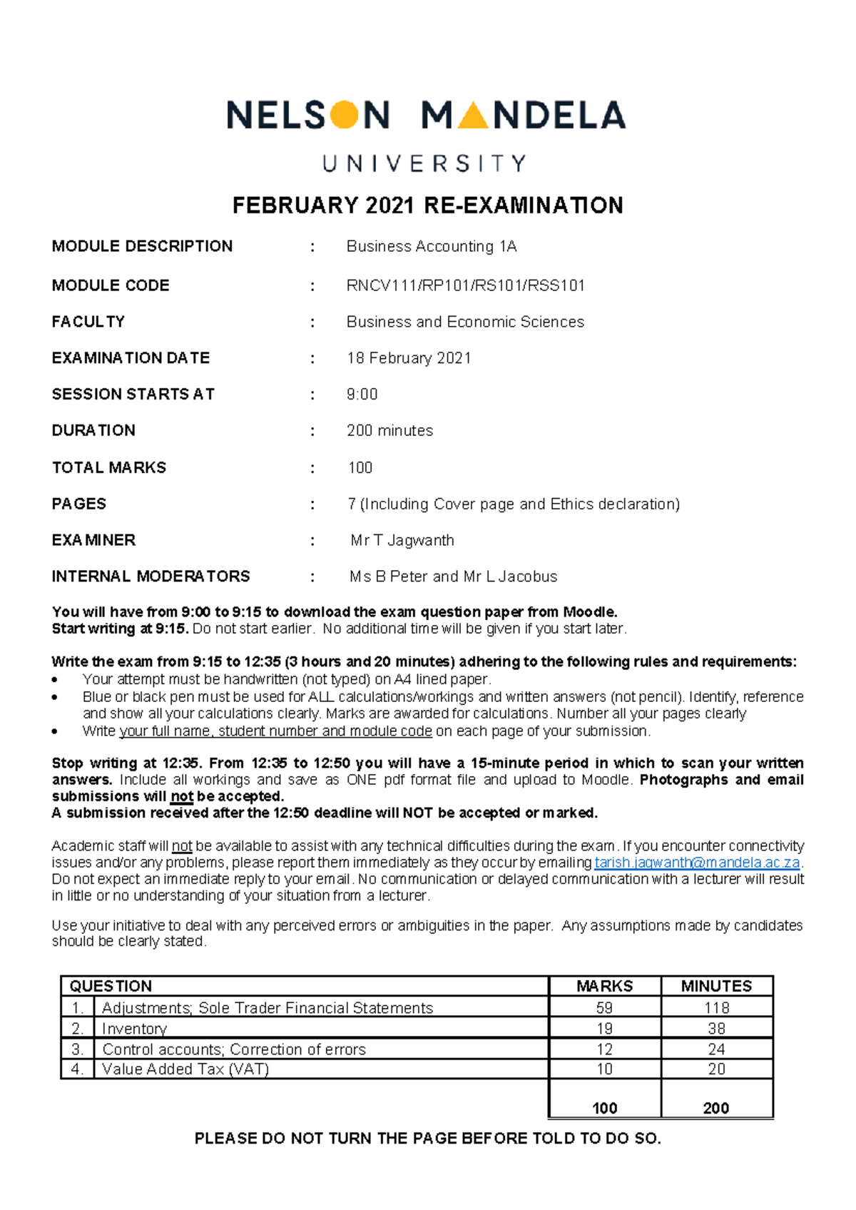 2020 Re-Exam Question Paper - FEBRUARY 2021 RE-EXAMINATION MODULE ...