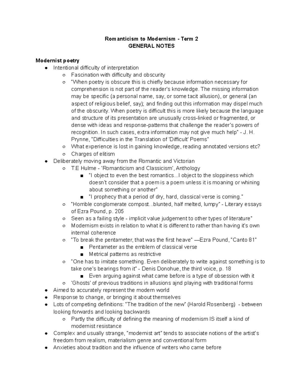 Modernism - general notes - Romanticism to Modernism - Term 2 GENERAL ...