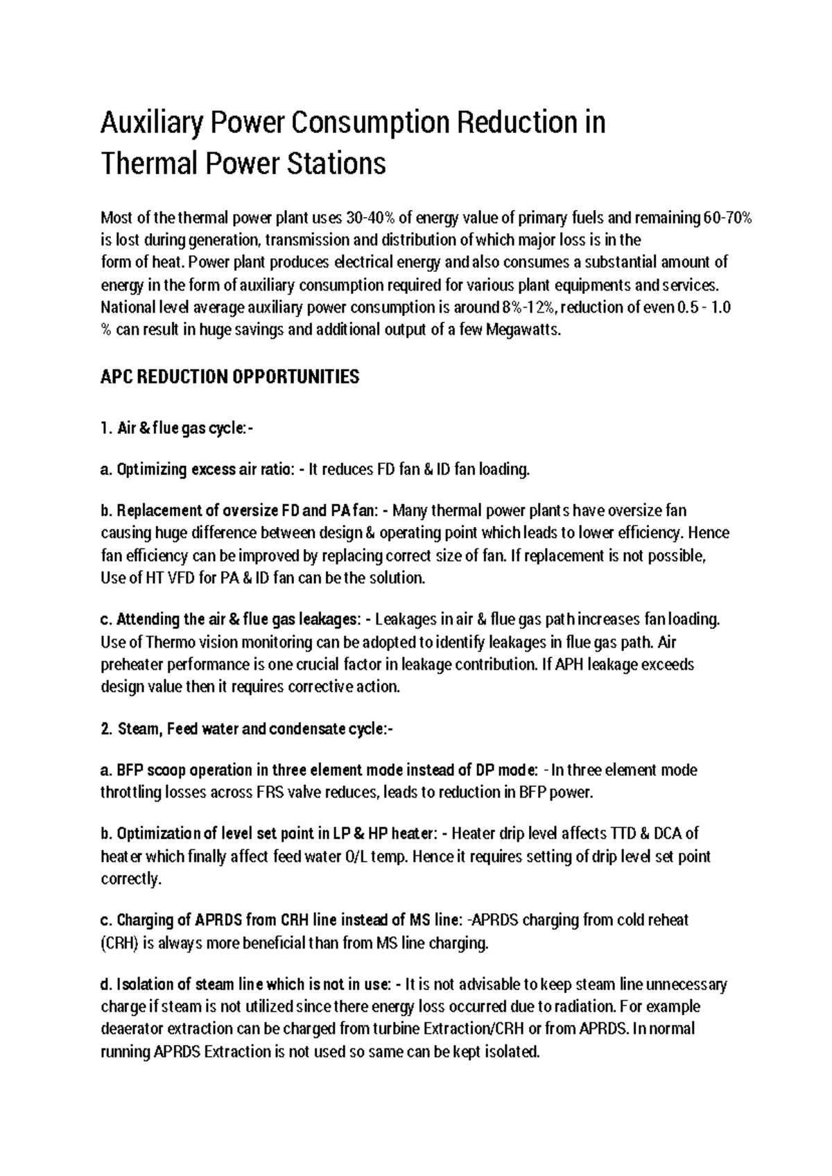 Auxiliary Power Consumption Reduction in TPP - Auxiliary Power Consumption Reduction in Thermal ...