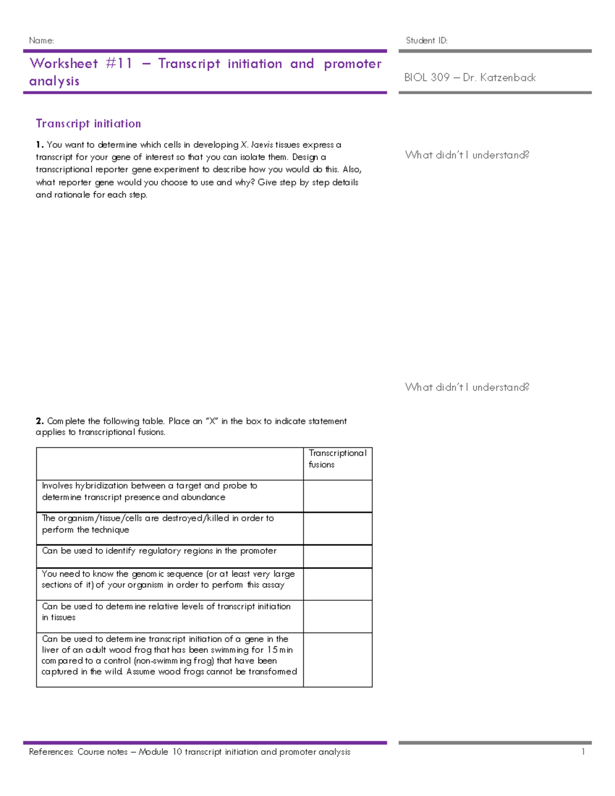 Worksheet 11 2019 - Name: Student ID: Worksheet Transcript initiation ...