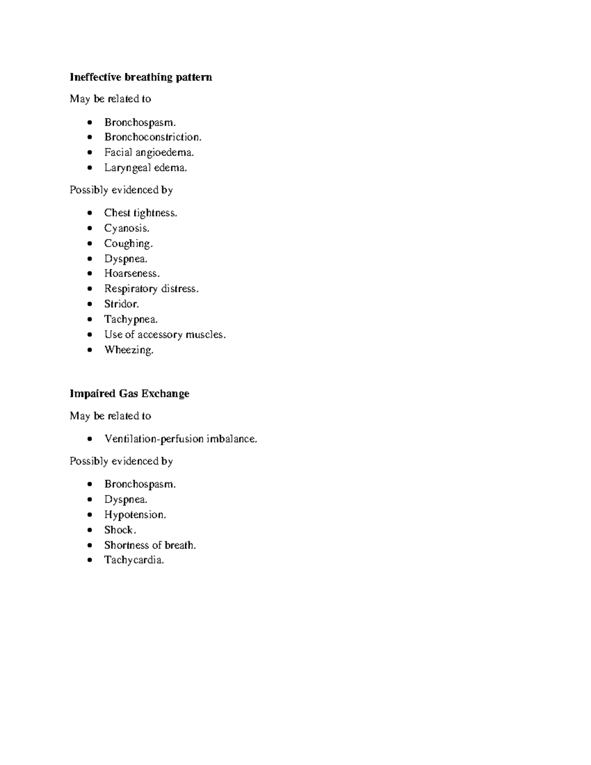 5 NCP - Ineffective breathing pattern, Impaired Gas Exchange, Decreased Cardiac Output, - - Studocu