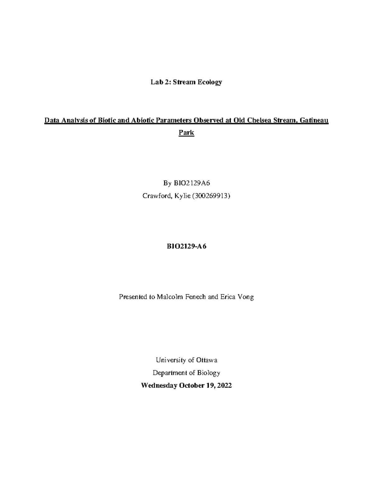 Lab 2-Stream Data and Analysis - Lab 2: Stream Ecology Data Analysis of Biotic and Abiotic - Studocu
