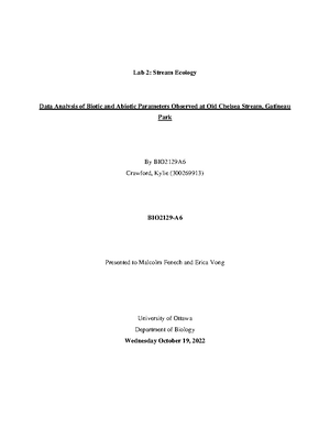 Lab 2-Part B-Stream Ecology-2022 - Lab 2. Stream Ecology-Part B Adapted from Peter Heinermann 1 ...