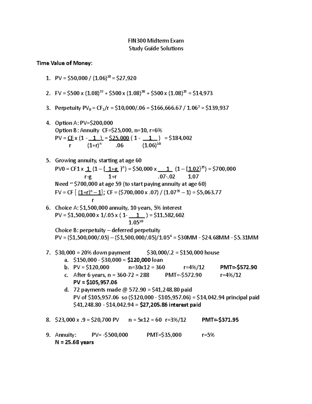 FIN300 Midterm Study Guide Solutions - FIN300 Midterm Exam Study Guide ...