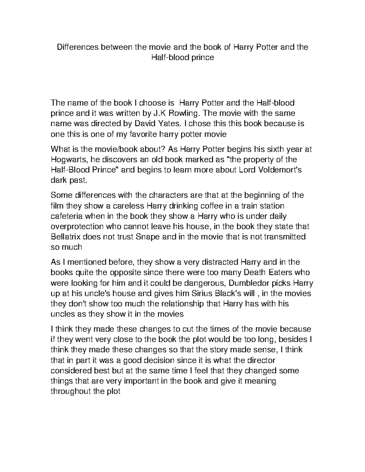 Evidence 2 Essay BOOK - evidencia 2 - Differences between the movie and ...