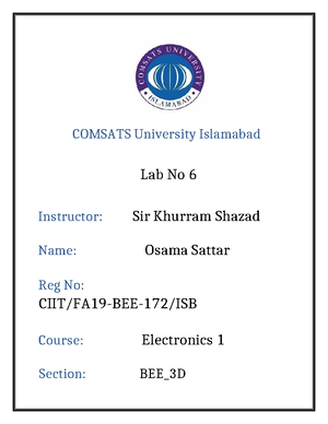 Lab # 4, Osama Sattar, FA19-BEE-172 - COMSATS University Islamabad Lab ...