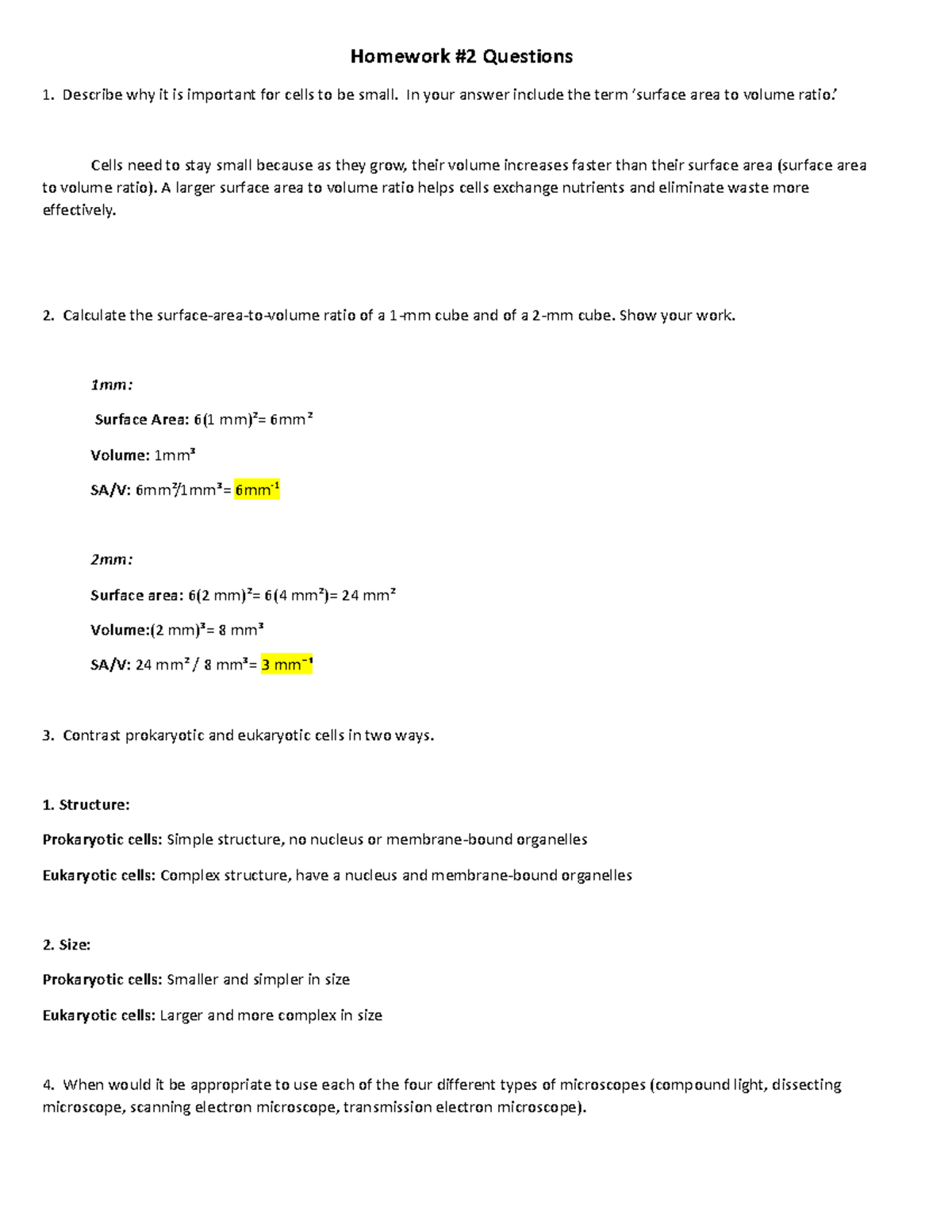 Homework Assignment #2 - Cells - Homework #2 Questions Describe why it is important for cells to ...