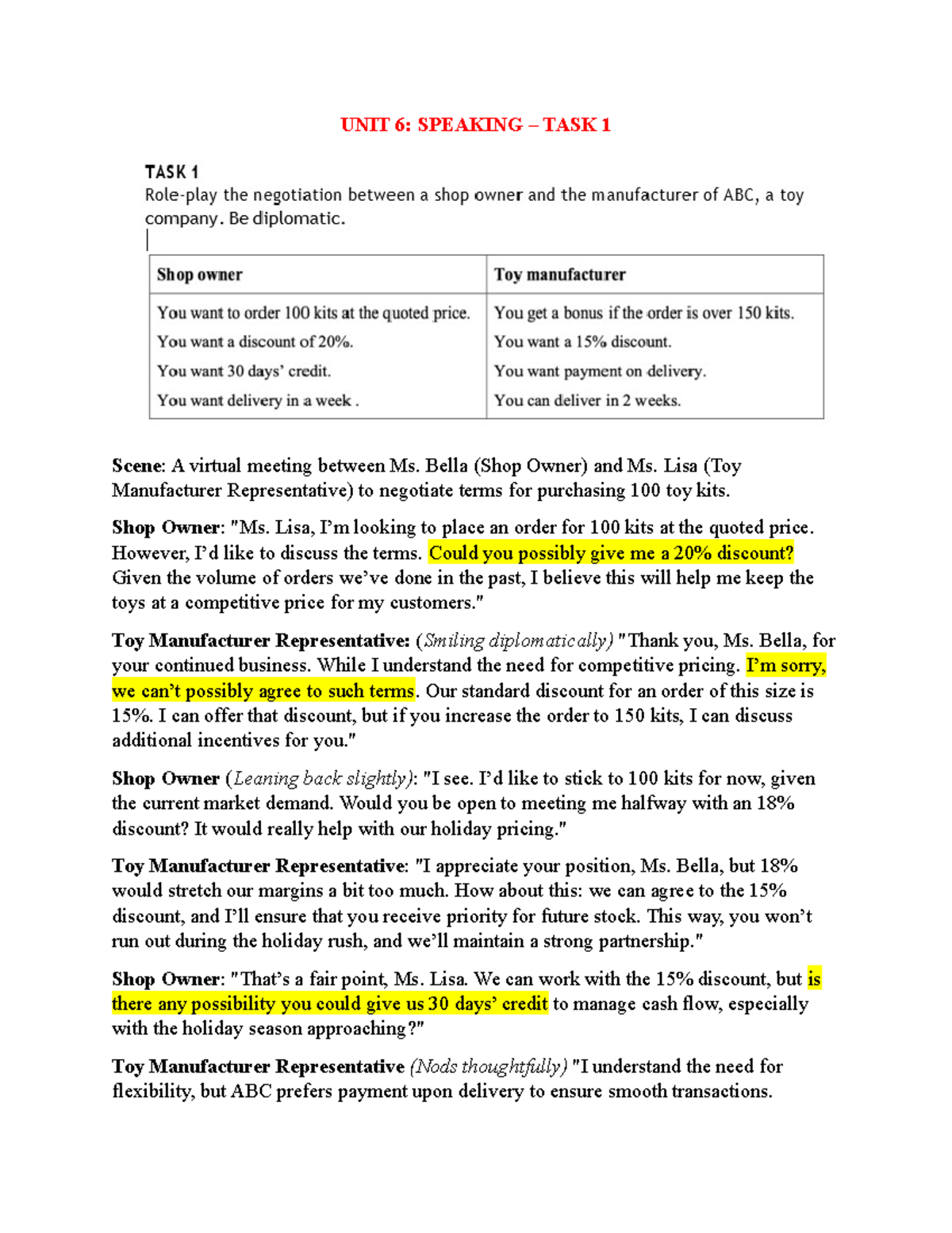 UNIT 6 - GOOD - UNIT 6: SPEAKING – TASK 1 Scene: A virtual meeting ...