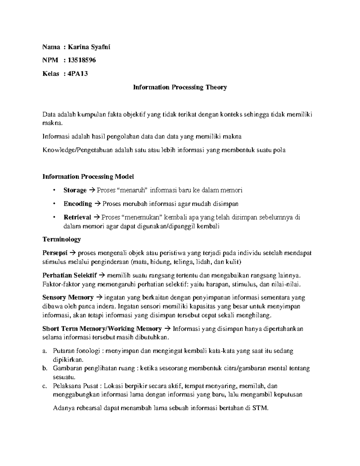 Summary Information Processing Theory - Aplikasi Kognitif Sains Dalam ...