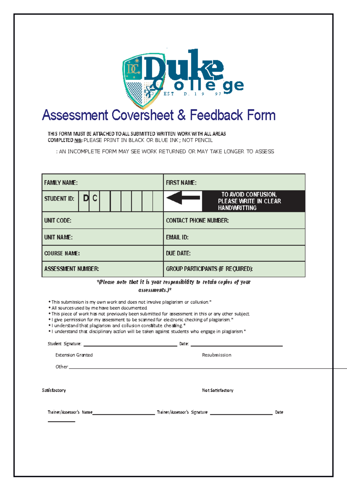 Section 1 - Good - CE S T oD. l 1 l 9 e 9 7 ge Assessment Coversheet ...