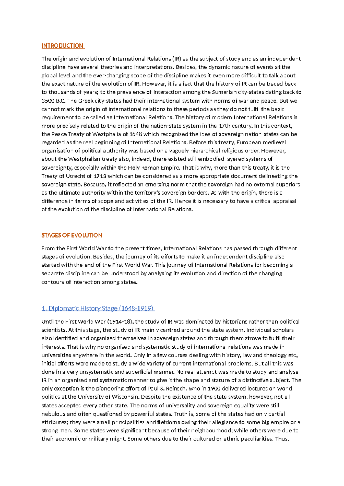Evolution of IR in 4 stages - INTRODUCTION The origin and evolution of ...
