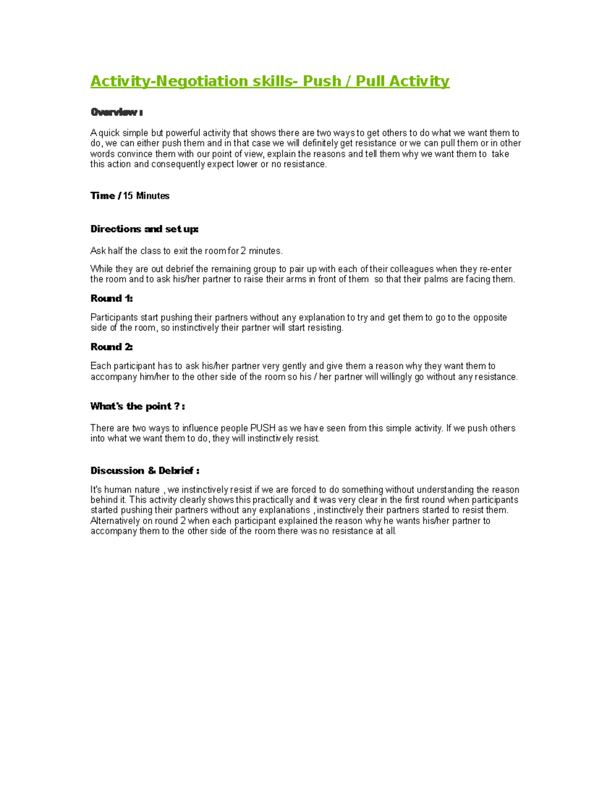 Week 7 Activity - Activity-Negotiation skills- Push / Pull Activity ...