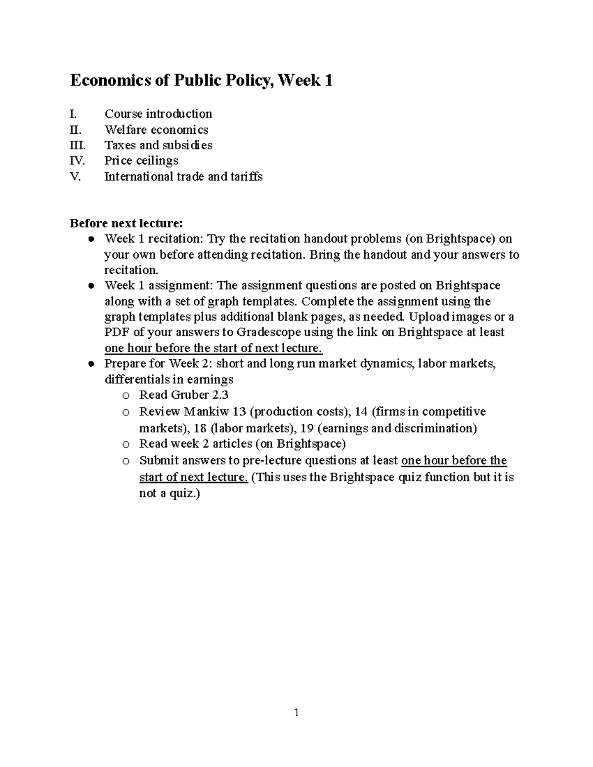 Epp handout 01 - Lecture notes - Economics of Public Policy, Week 1 I ...