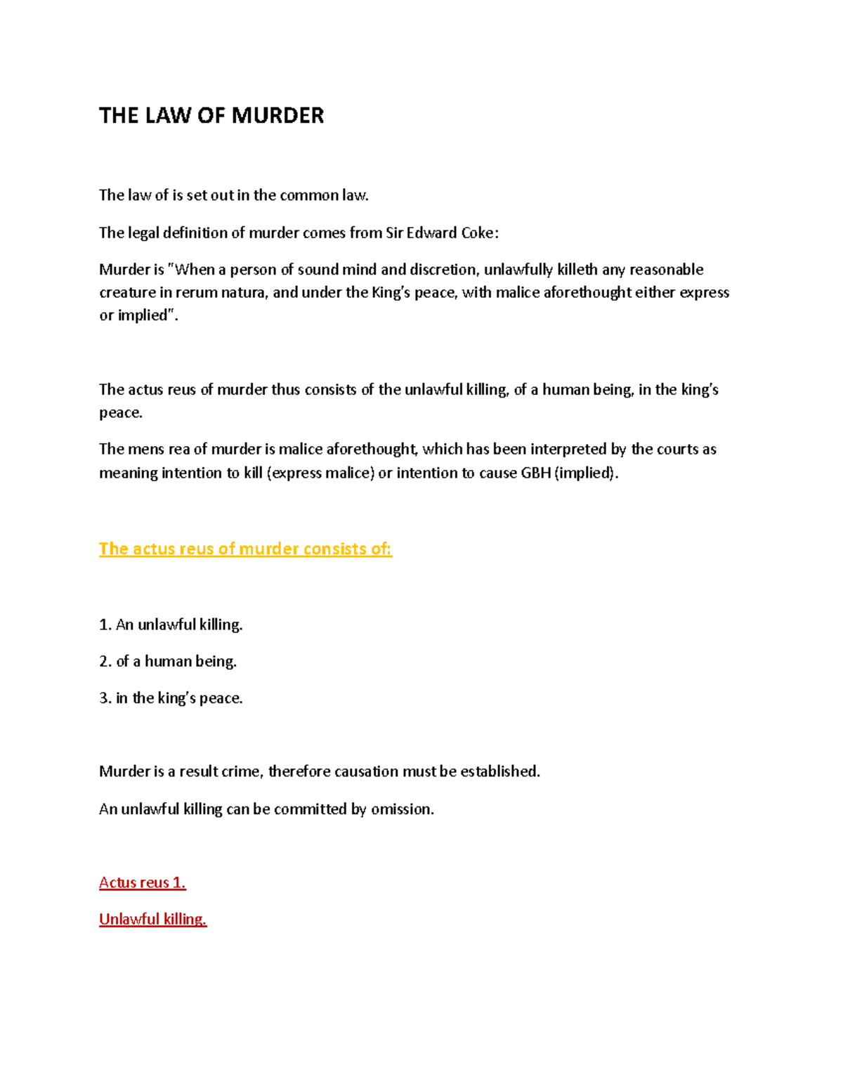 THE LAW OF MURD-WPS Office - THE LAW OF MURDER The law of is set out in ...