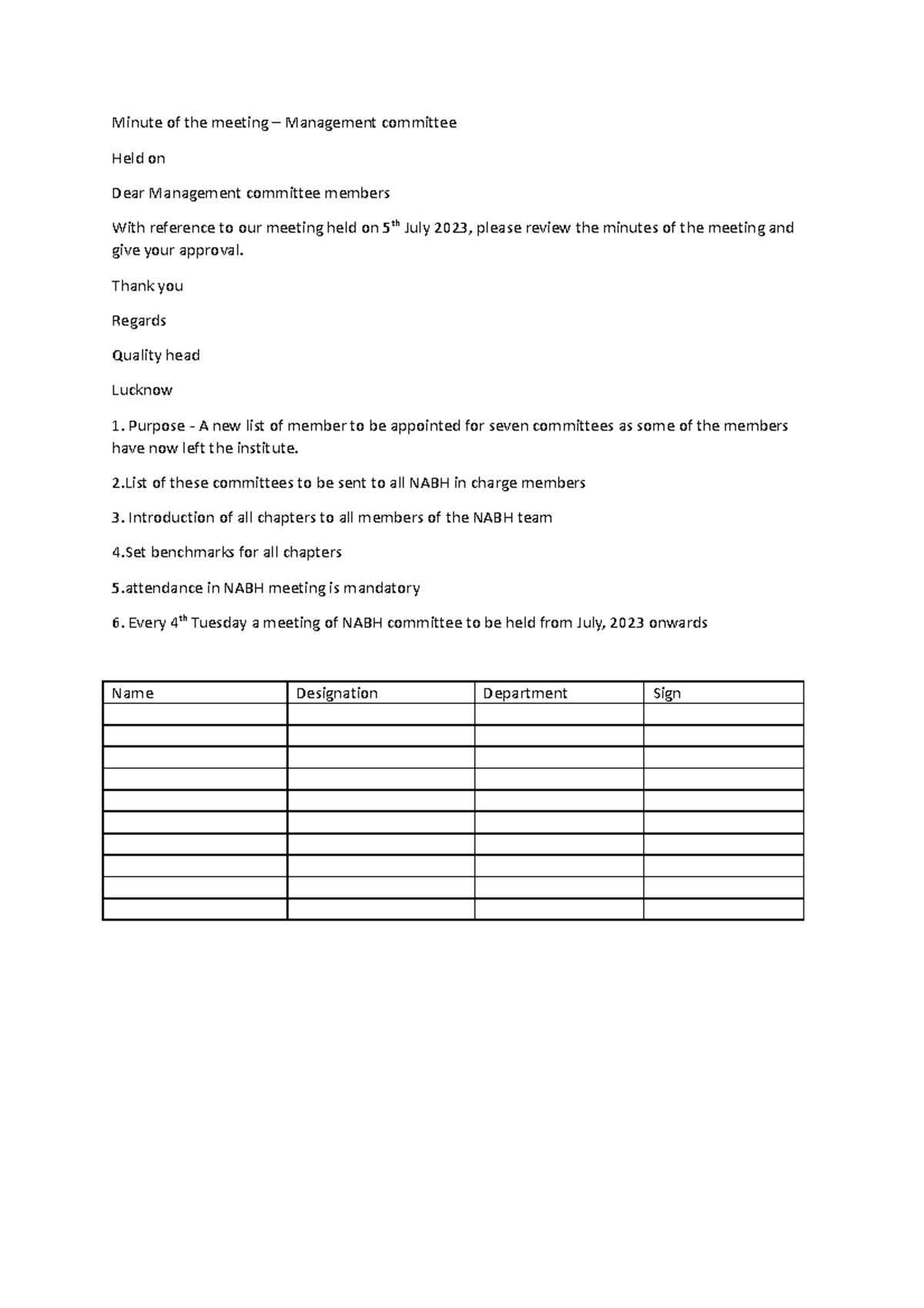 Minute of the meeting - pfa - Minute of the meeting – Management ...