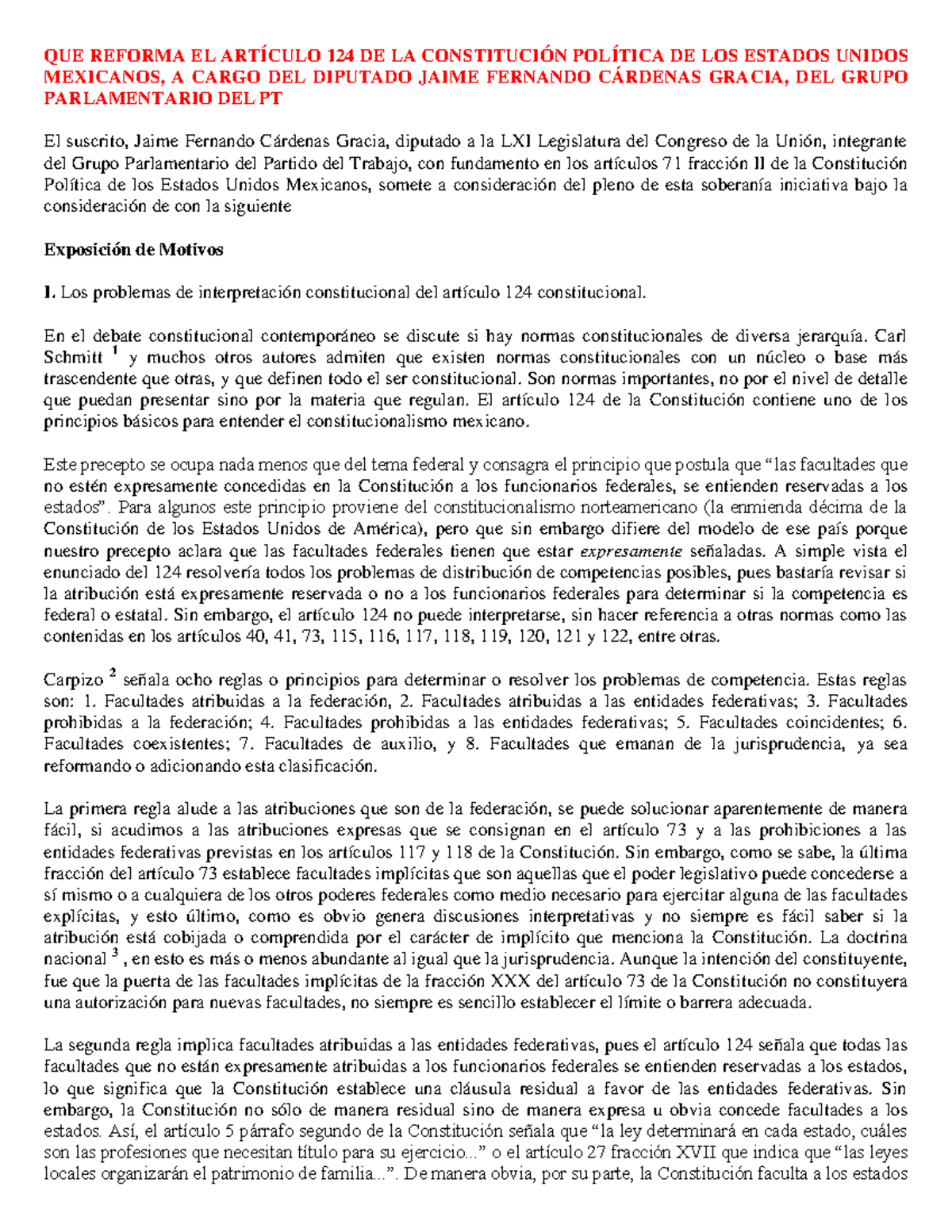 QUE Reforma EL Artículo 124 DE LA Constitución Política DE LOS Estados ...