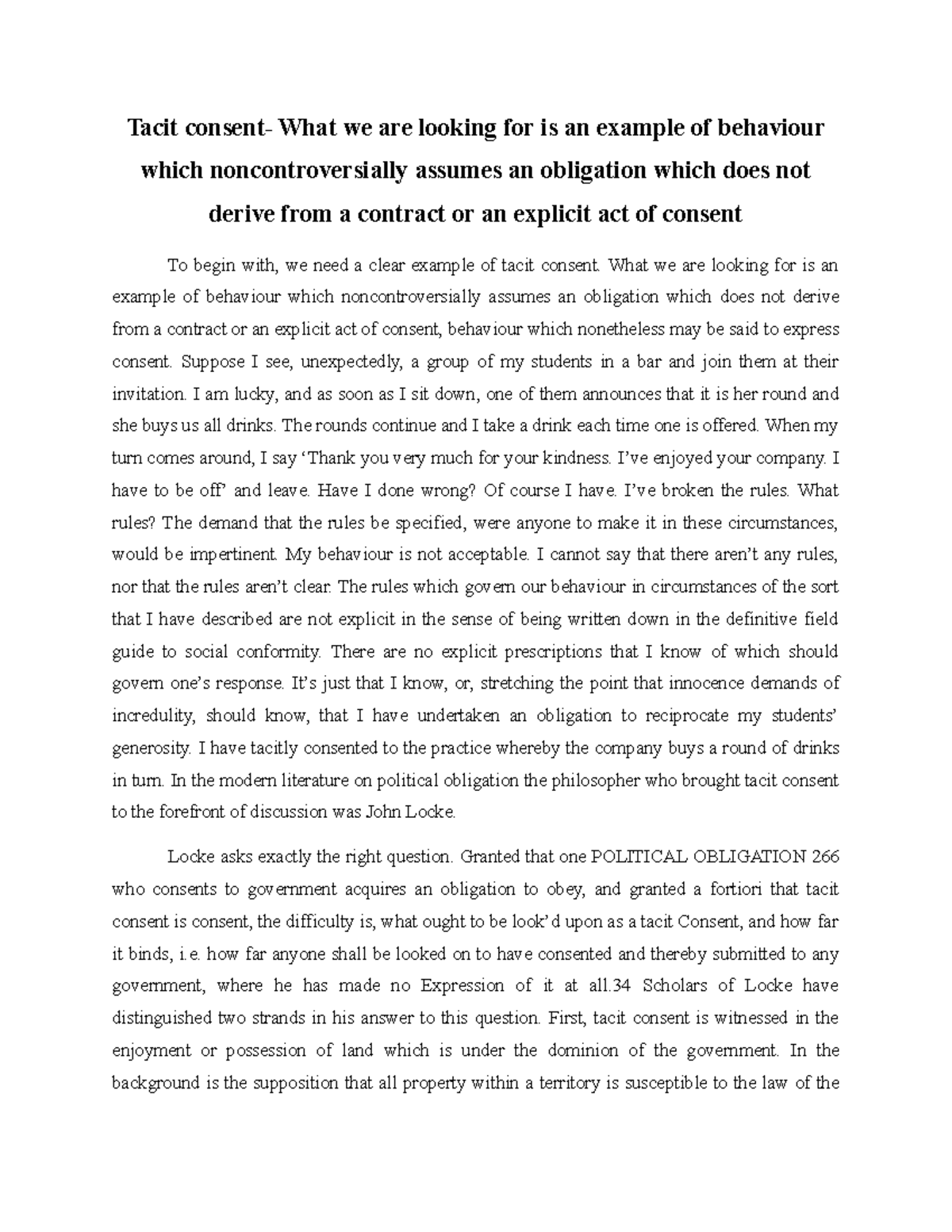 Tacit Consent What We Are Looking For Is An Example Of Behaviour