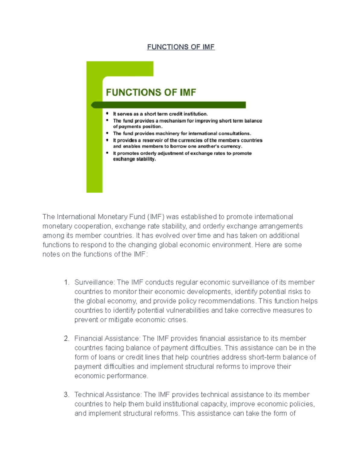 Functions OF IMF - FUNCTIONS OF IMF The International Monetary Fund ...