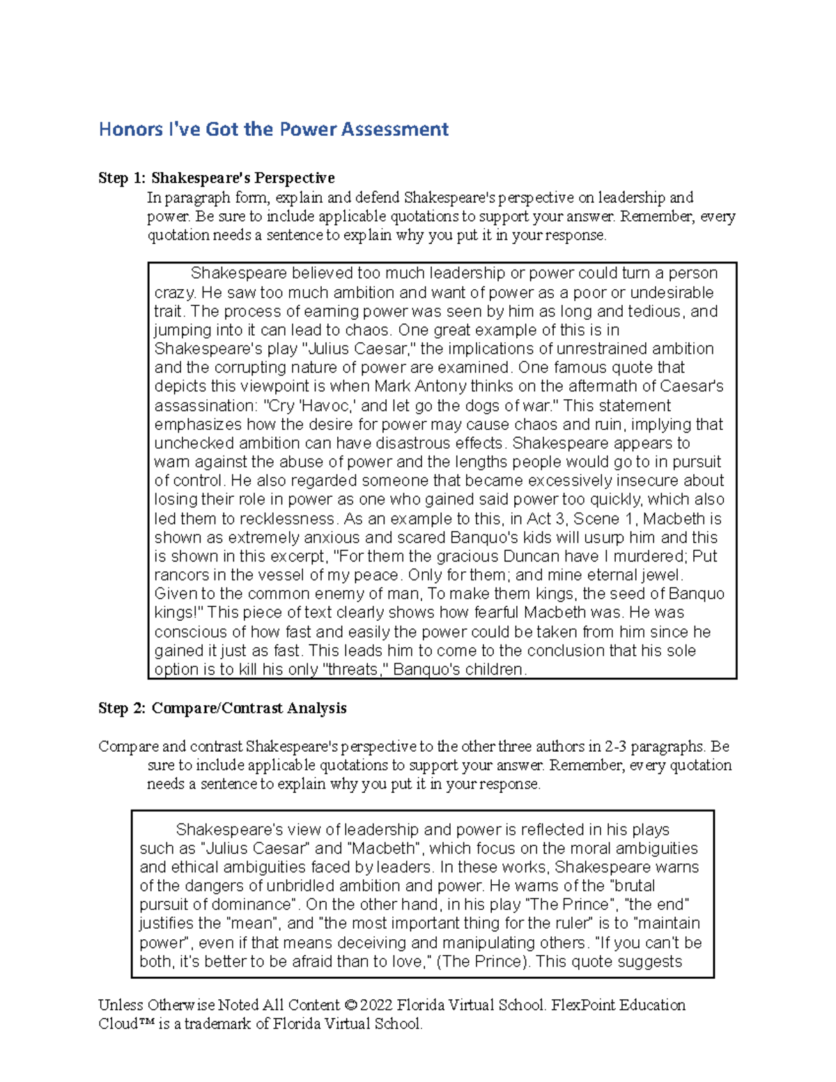 5.07 Honors i've got the power assess rubric - Honors I've Got the ...
