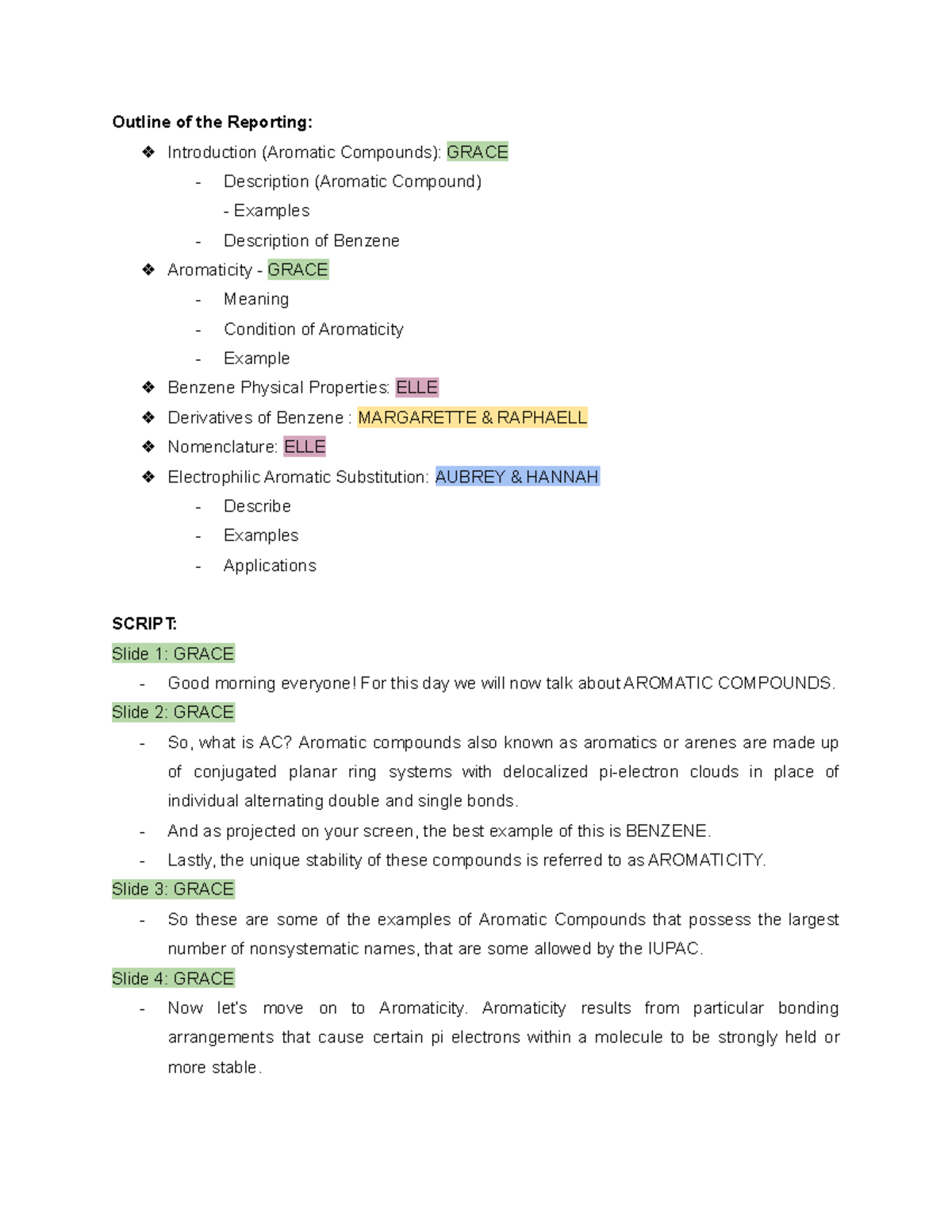 Aromatic Compounds Written Report - Outline of the Reporting ...