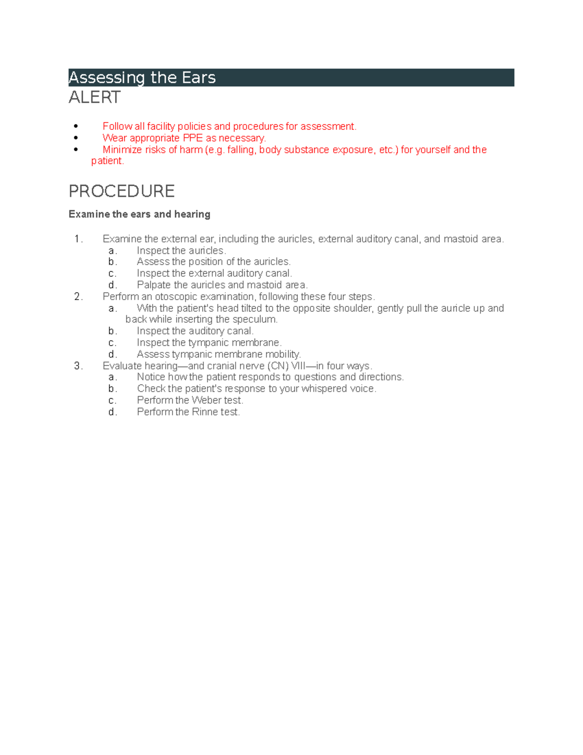 PNUR126 assessing the ears procedure - Assessing the Ears ALERT Follow ...