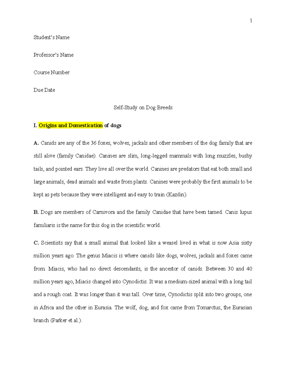 Self-Study on Dog Breeds-assignment - Student’s Name Professor’s Name ...