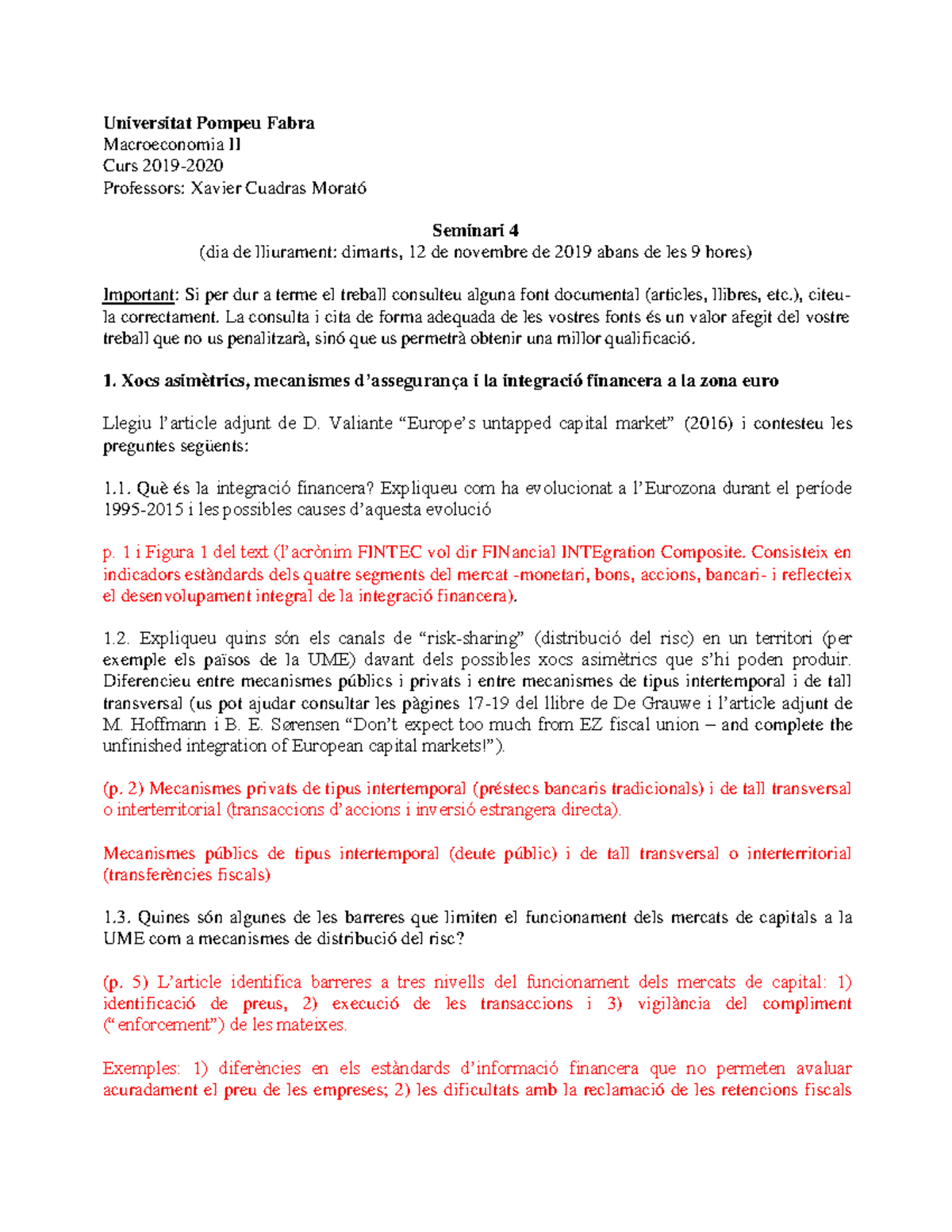 Soluciones 4 - Seminari 4 - Universitat Pompeu Fabra Macroeconomia II Curs 2019- Professors ...