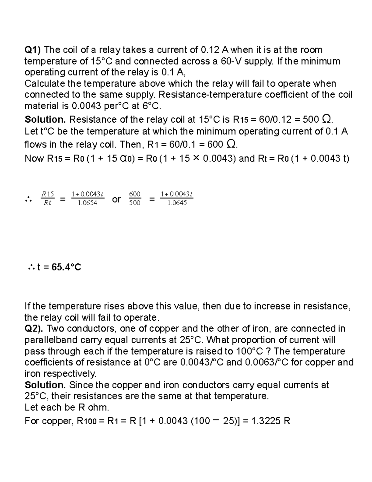 23f - useful - Q1) The coil of a relay takes a current of 0 A when it ...