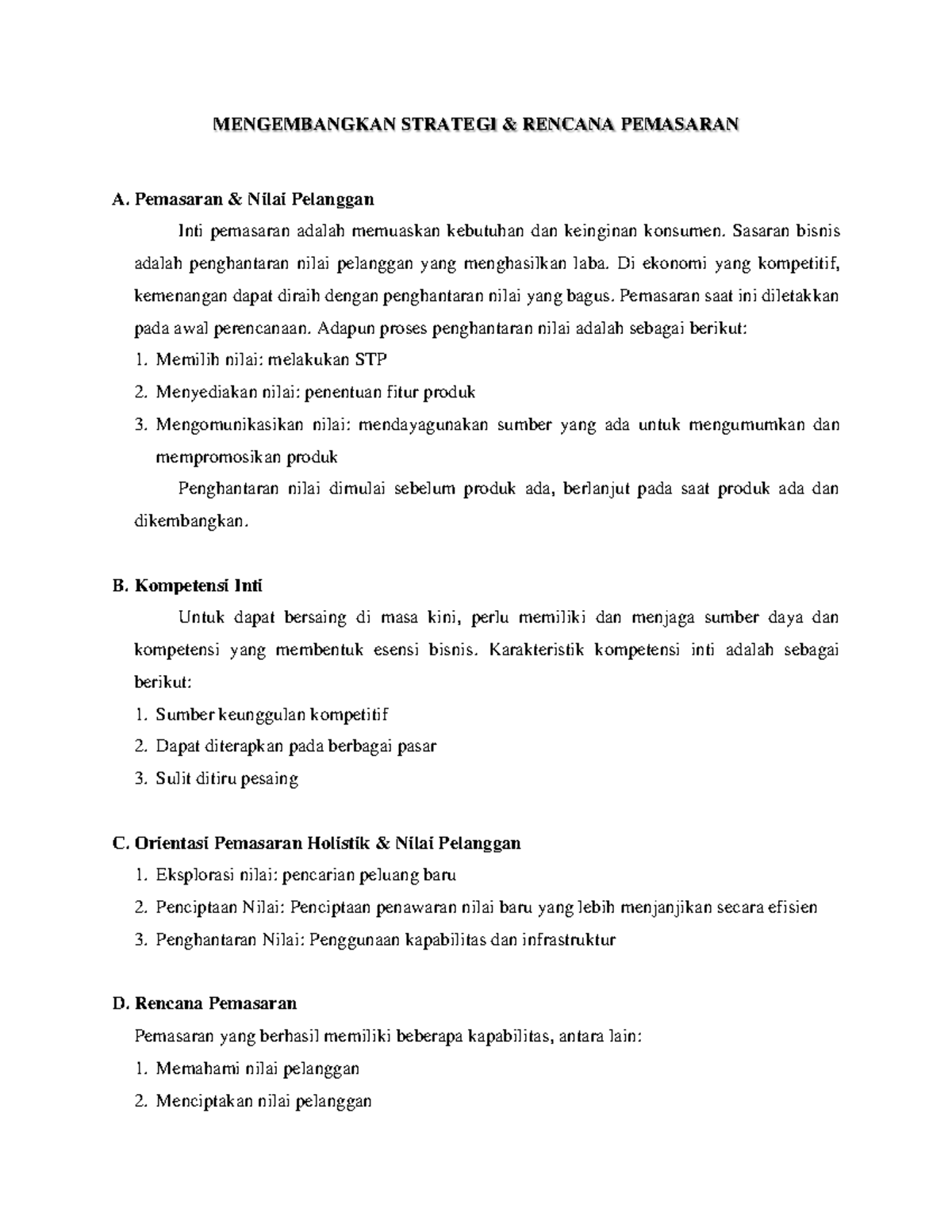 Mengembangkan Strategi dan Rencana Pemasaran - MENGEMBANGKAN STRATEGI & RENCANA PEMASARAN A ...