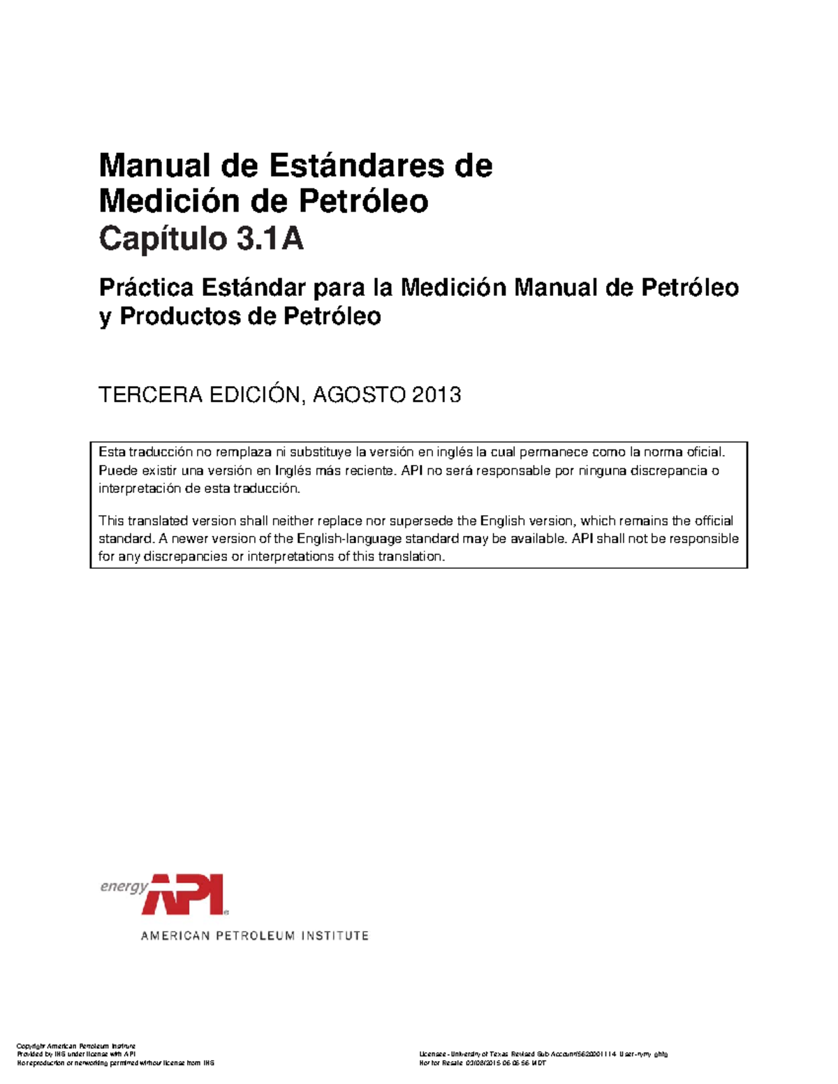 API MPMS Chapter 3 - Medicion API - Manual de Estándares de Medición de ...