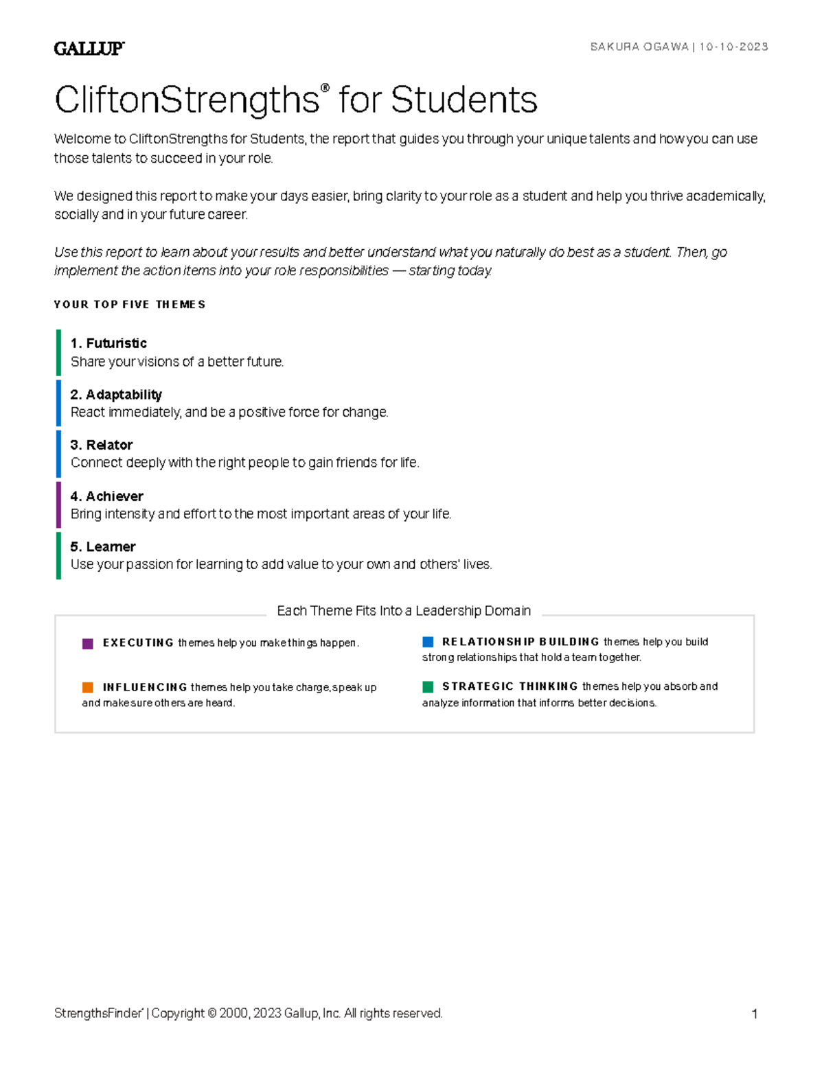 Clifton Strength Report - Welcome to CliftonStrengths for Students, the ...