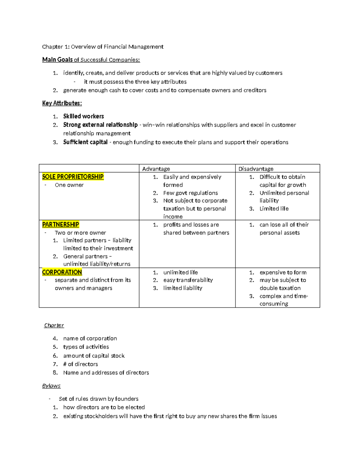 Financial Management Notes - Chapter 1: Overview of Financial ...