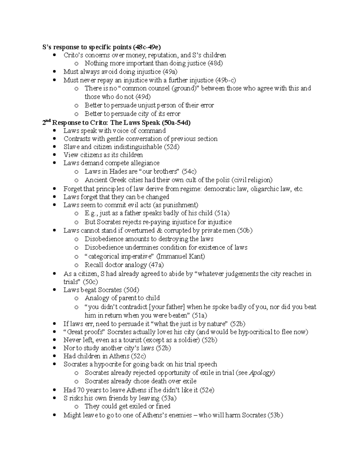 Political Theory - S’s response to specific points (48c-49e) Crito’s ...
