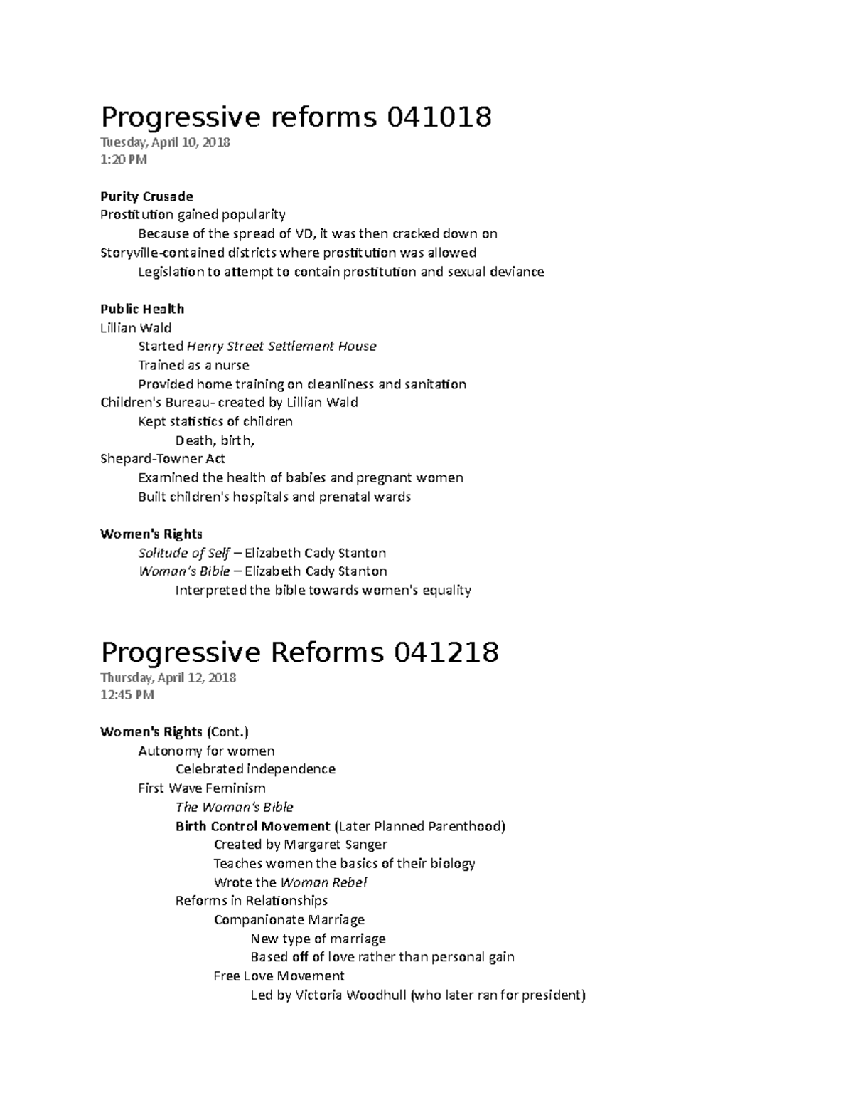 HIST 423 - Lecture notes 1-6 - Progressive reforms 041018 Tuesday ...