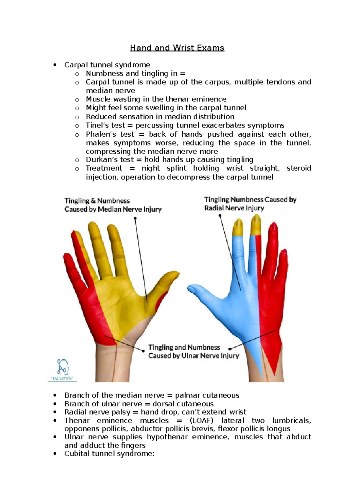 Hand and Wrist Exams - Studocu