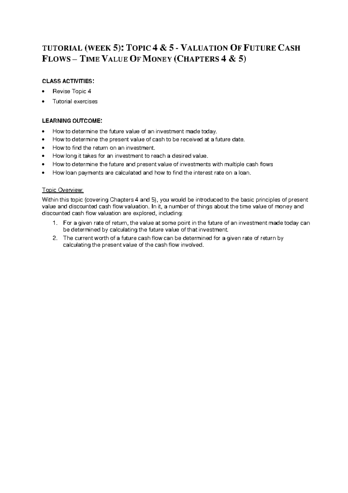 Topic 4- Time value of money - TUTORIAL (WEEK 5): TOPIC 4 & 5 ...