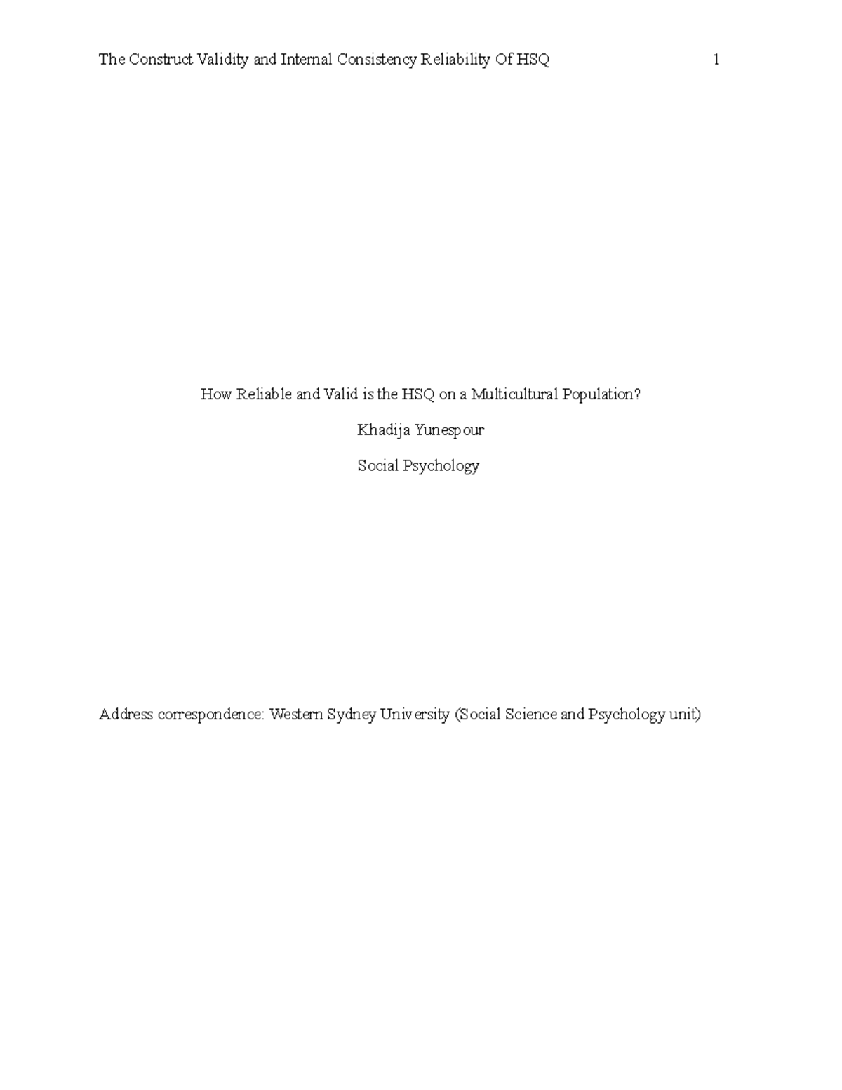 Final - ARM - HSQ assessment - How Reliable and Valid is the HSQ on a ...