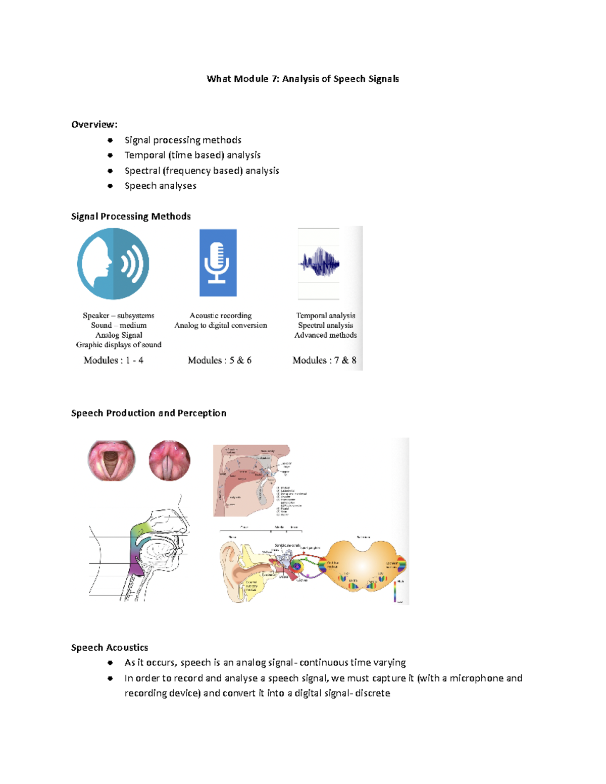 Speech and Hearing- Modules 7 and 8 - What Module 7: Analysis of Speech ...