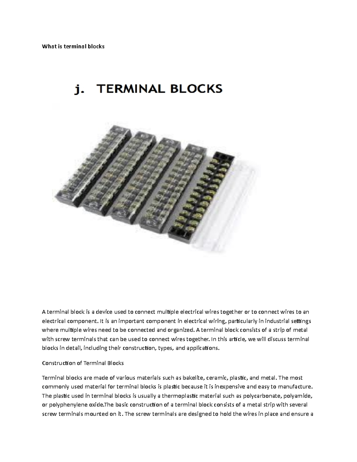 Industrial motor control 2 - What is terminal blocks A terminal block ...