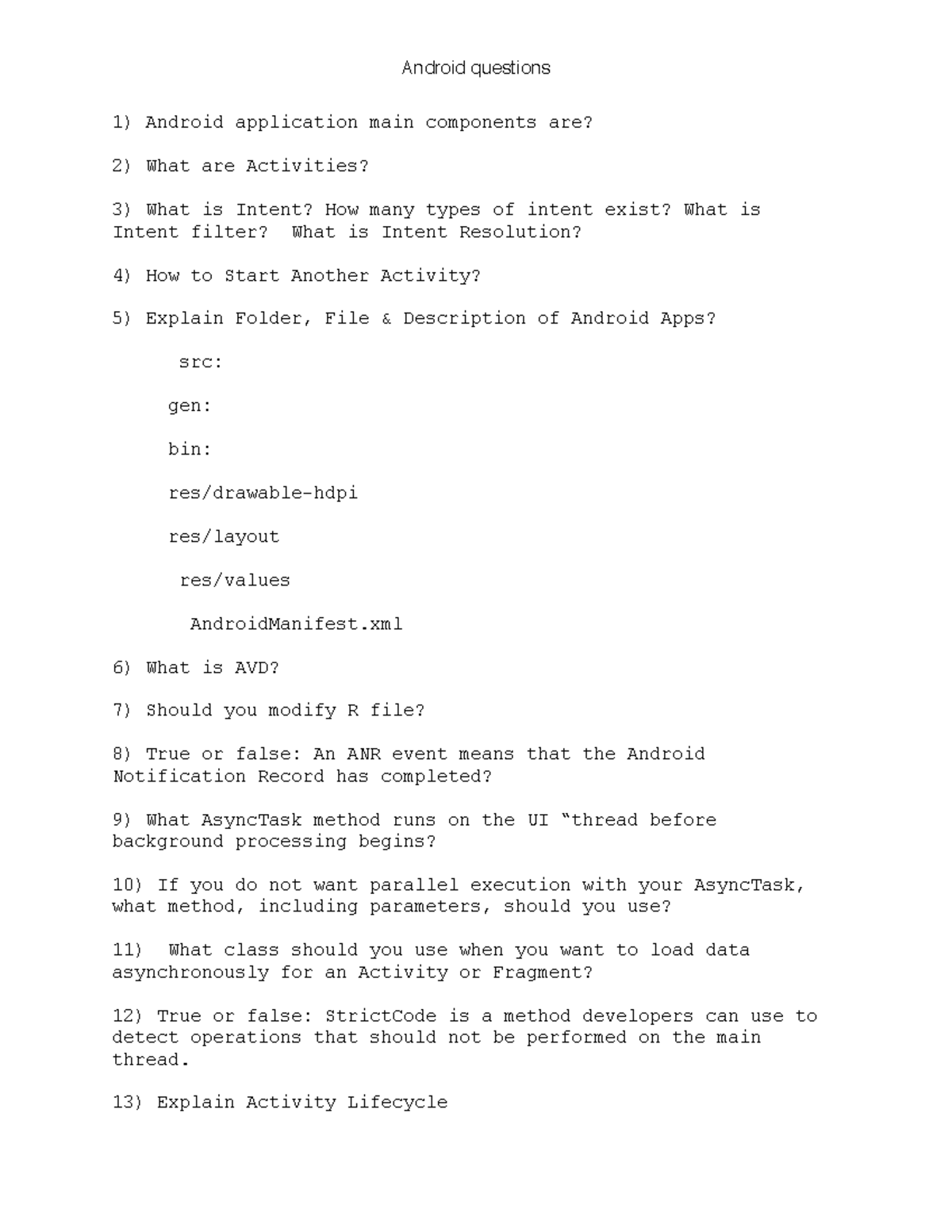 Android QA - This is for COMP 4200: Mobile App Development - Android application main components ...