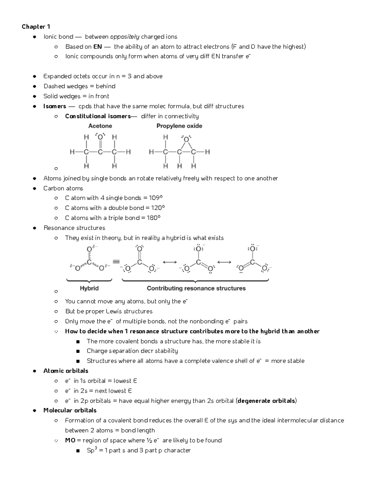 Orgo Unit3 - Things to understand for exam 3 - Chapter 1 Ionic bond ...