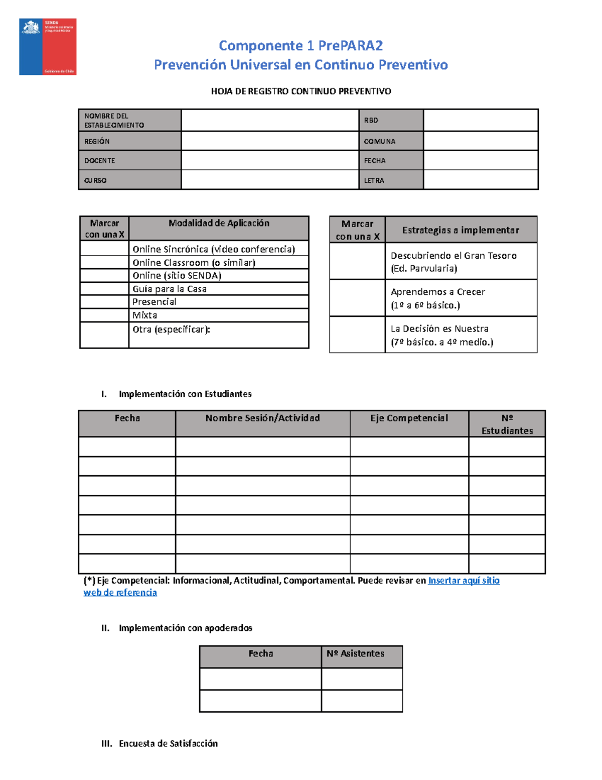 HOJA DE Registro Continuo Preventivo - Componente 1 PrePARA Prevención ...