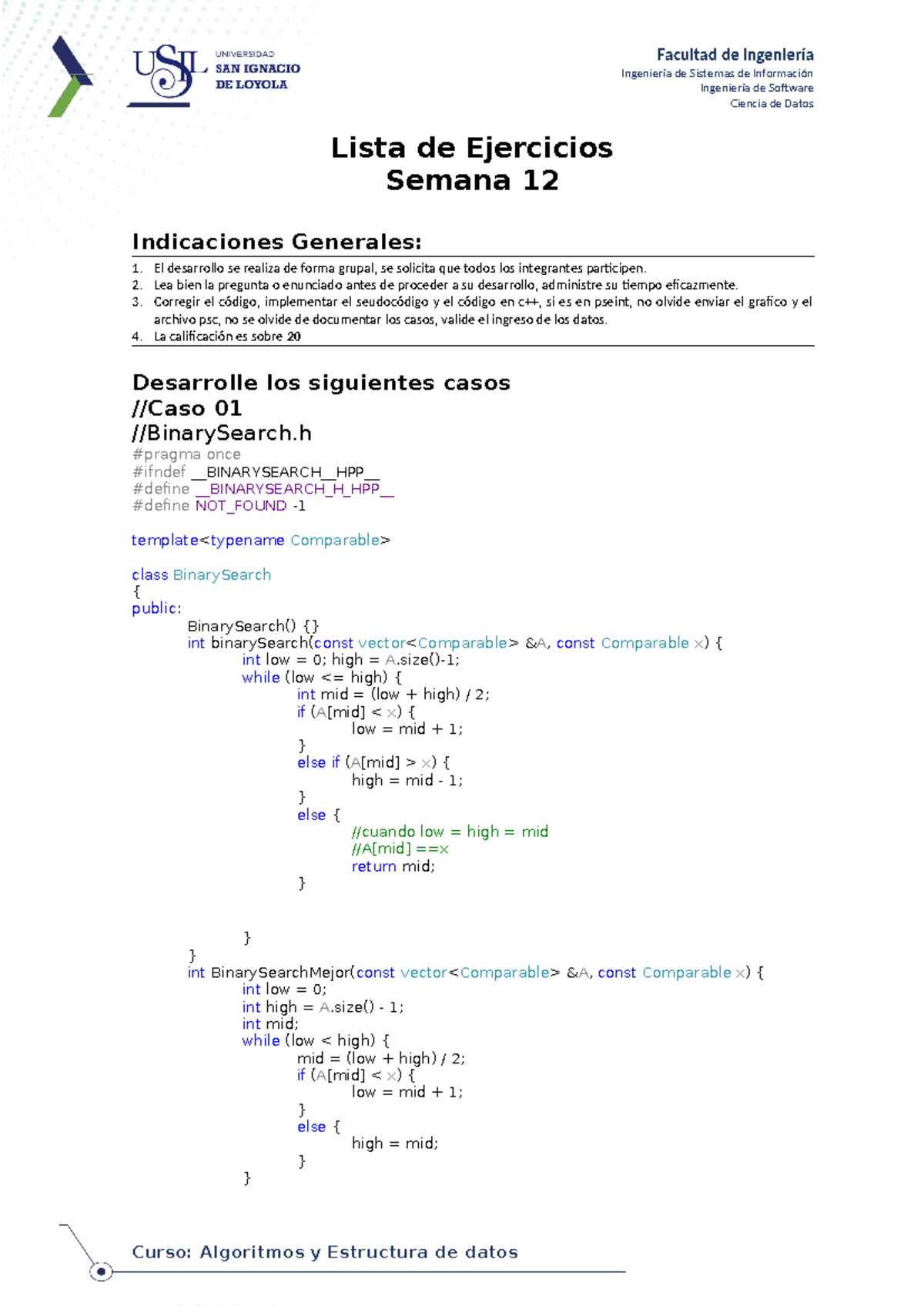 [12-3] Lista Ejercicios 01- AED - Ingeniería de Sistemas de Información Ingeniería de Software ...