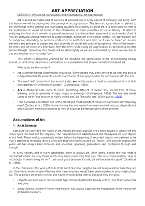 Lesson 2 (revised) - I hope this helps - ART APPRECIATION Lesson 2: -Art Appreciation ...